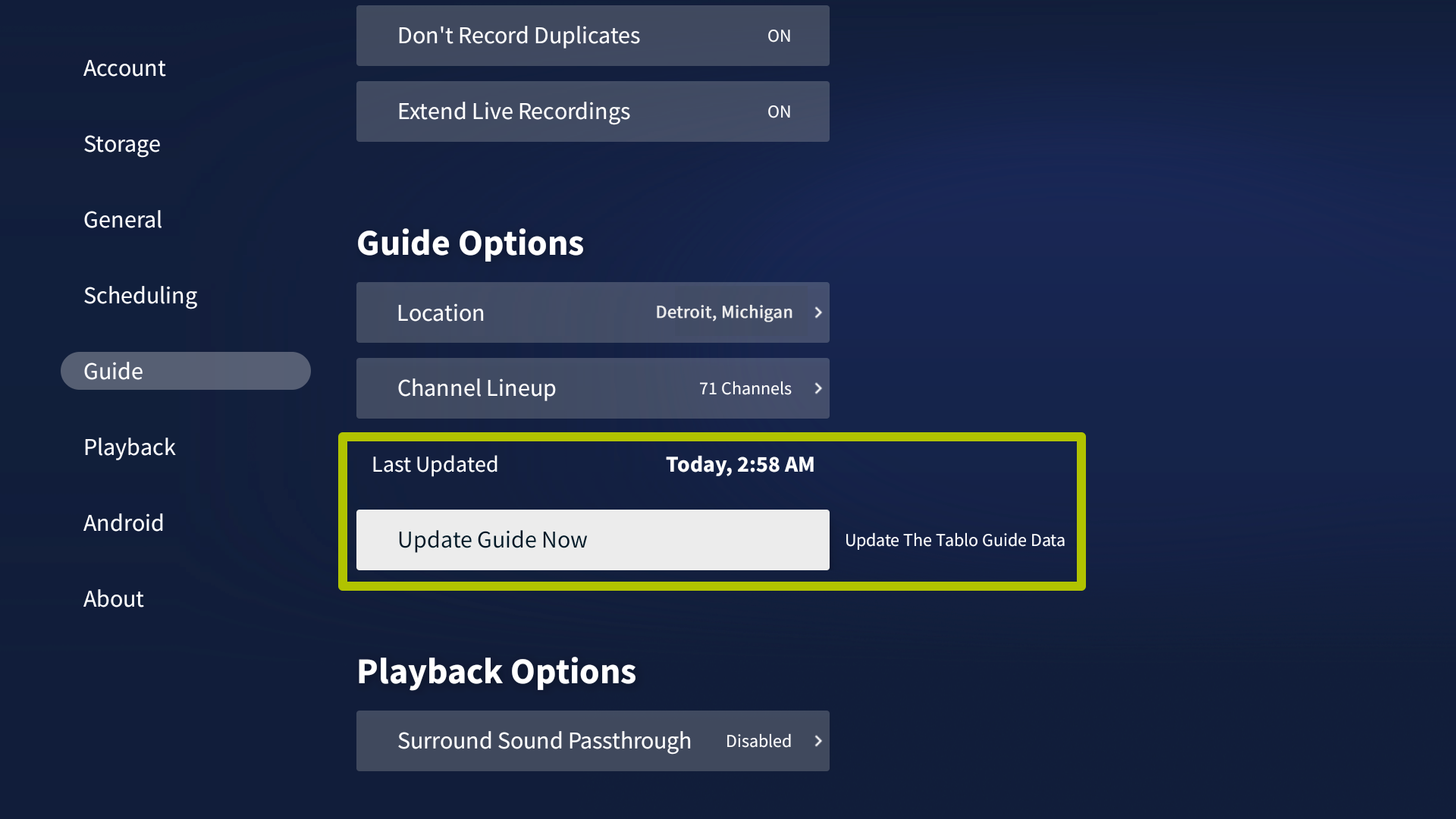 Settings Screen Options for the 4th Generation Tablo – Tablo