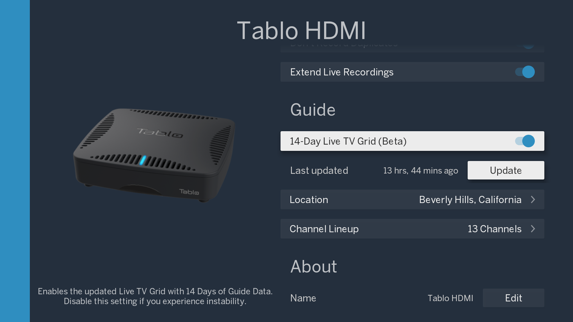 Tablo DUAL HDMI & QUAD HDMI Settings Options – Tablo